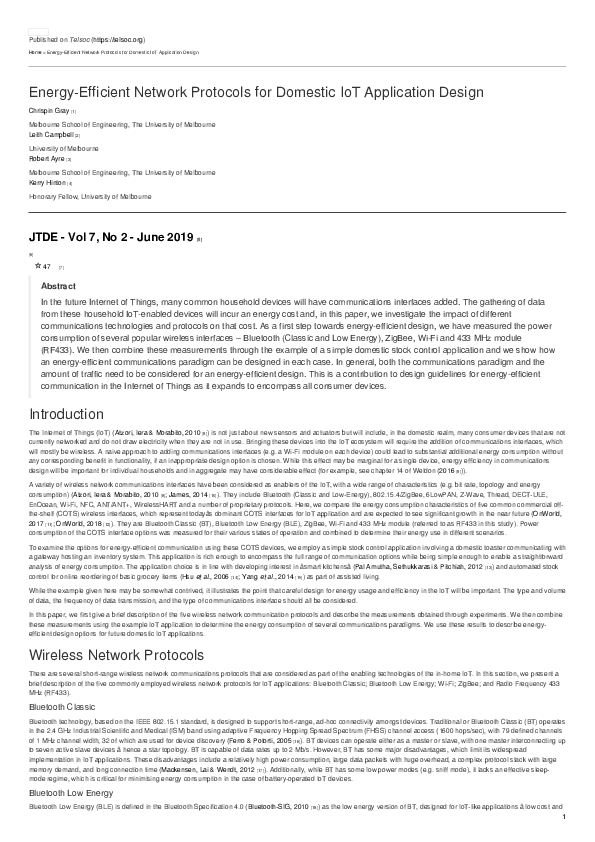 (PDF) Energy-Efficient Network Protocols for Domestic IoT Application Design