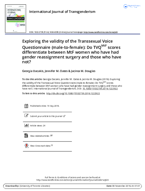 (PDF) Exploring the validity of the Transsexual Voice Questionnaire ...