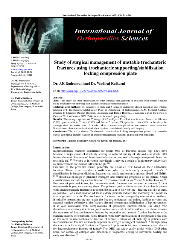 (PDF) Study of surgical management of unstable trochanteric fractures ...