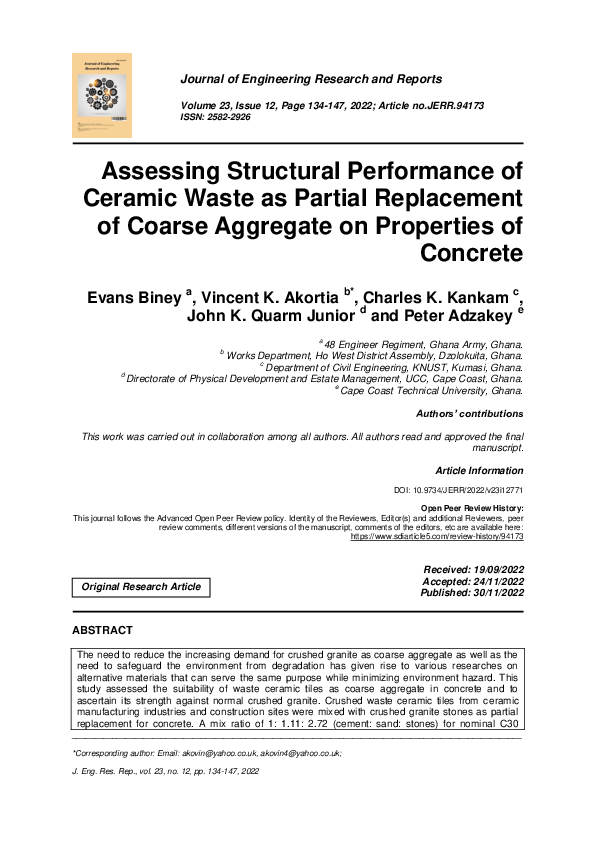 (PDF) Assessing Structural Performance of Ceramic Waste as Partial Replacement of Coarse ...