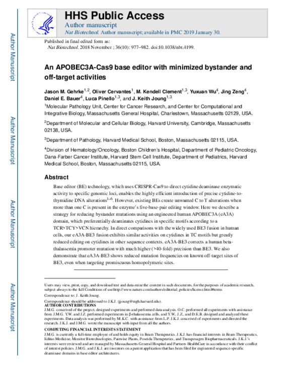 (PDF) An APOBEC3A-Cas9 base editor with minimized bystander and off ...