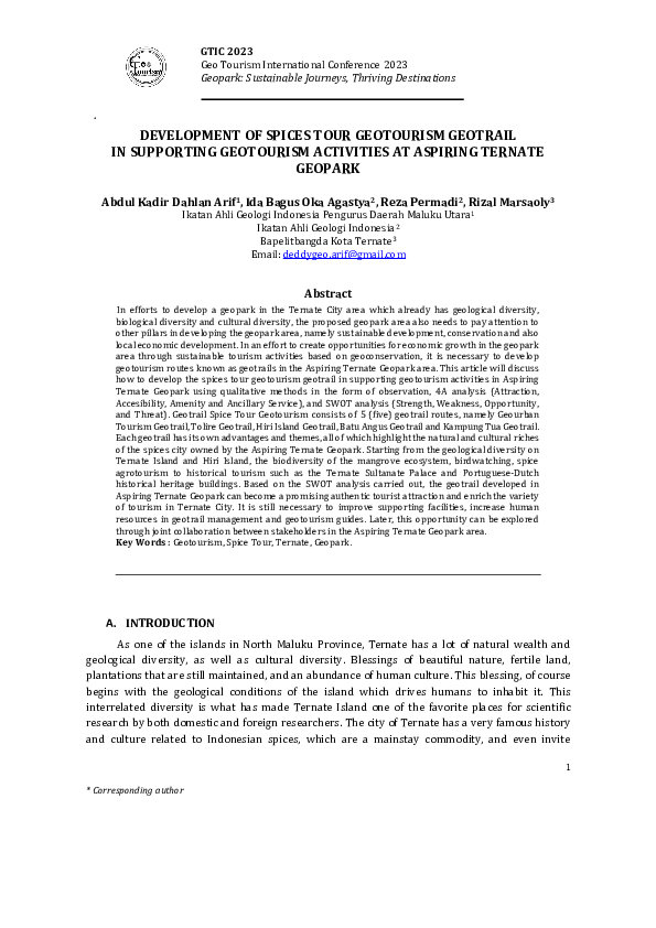 (PDF) DEVELOPMENT OF SPICES TOUR GEOTOURISM GEOTRAIL IN SUPPORTING ...