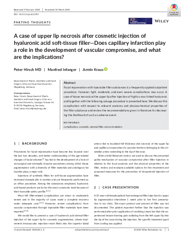 (PDF) A case of upper lip necrosis after cosmetic injection of ...