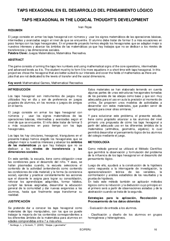 (PDF) Taps Hexagonal en El Desarrollo Del Pensamiento Lógico