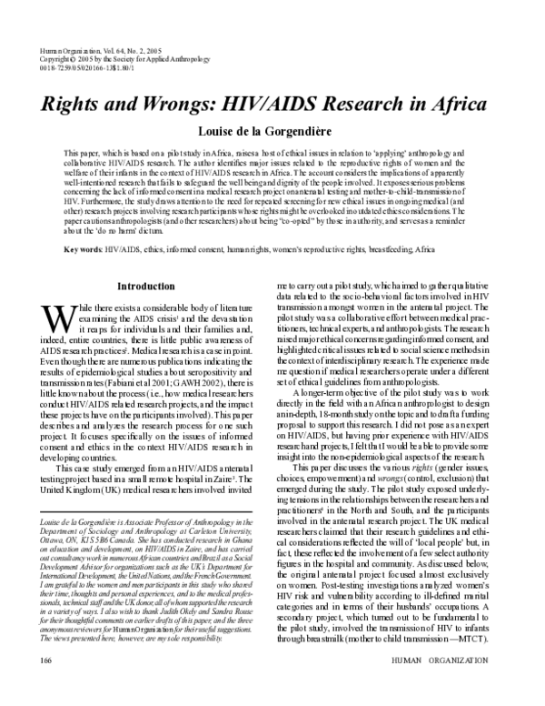 (PDF) Rights and Wrongs: HIV/AIDS Research in Africa