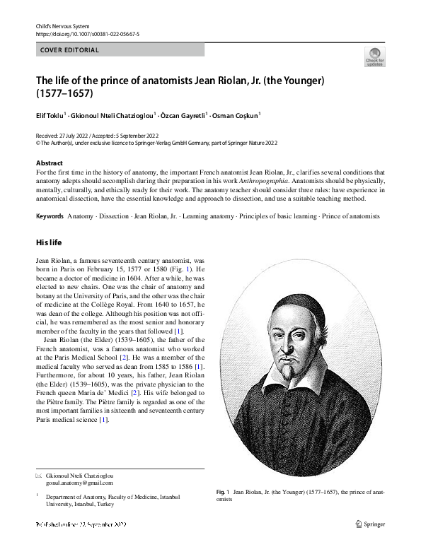 (PDF) The life of the prince of anatomists Jean Riolan, Jr. (the ...