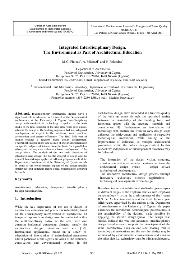 (PDF) Integrated interdisciplinary design. The environment as part of architectural education