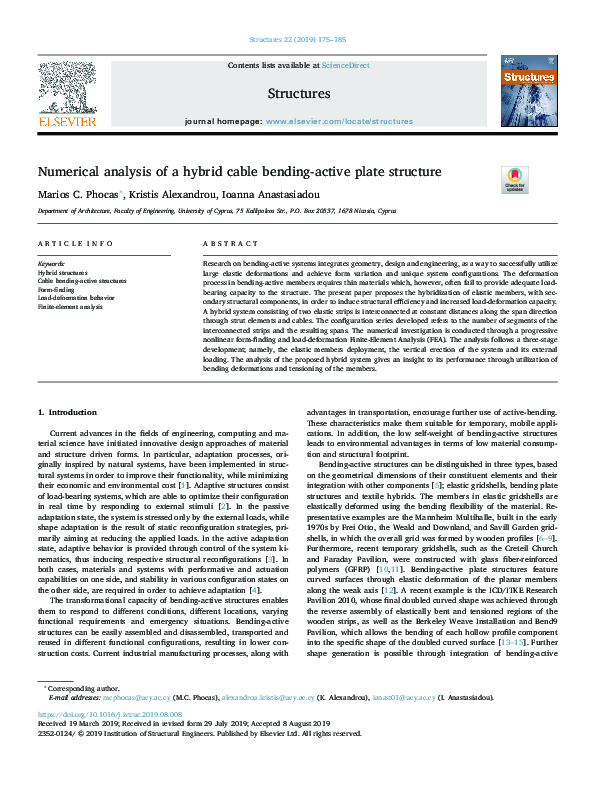 (PDF) Numerical analysis of a hybrid cable bending-active plate structure