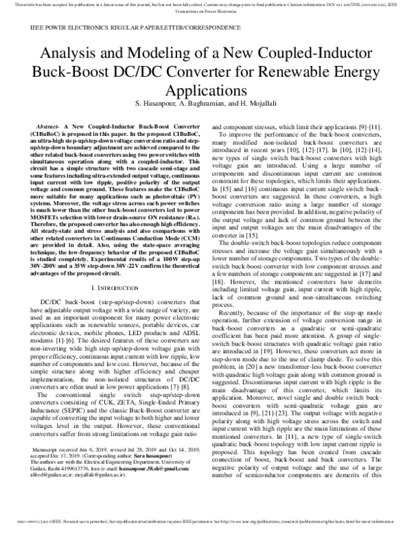 Pdf Analysis And Modeling Of A New Coupled Inductor Buck Boost Dc Dc Converter For Renewable