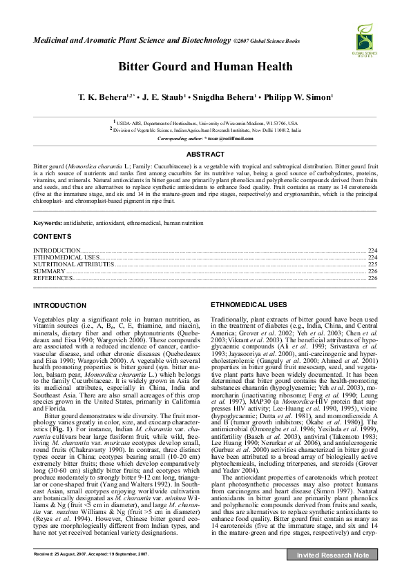 (PDF) Bitter Gourd and Human Health
