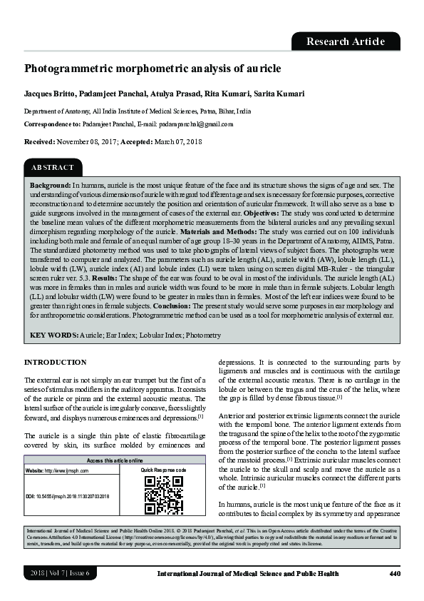 (PDF) Photogrammetric morphometric analysis of auricle
