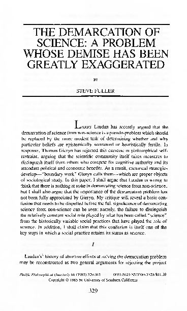 (PDF) The Demarcation of Science: A Problem Whose Demise Has Been ...