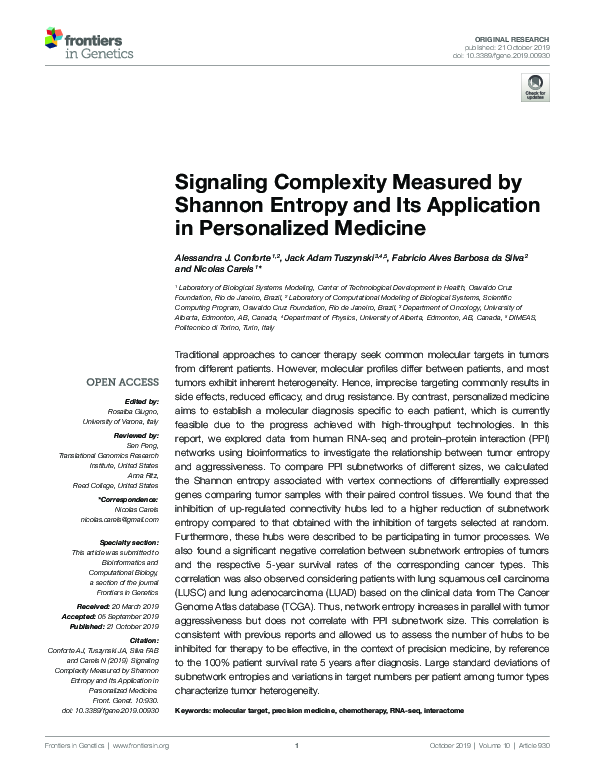(PDF) Signaling Complexity Measured by Shannon Entropy and Its Application in Personalized ...