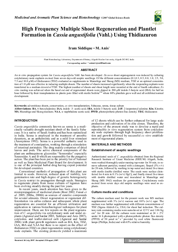 (PDF) High Frequency Multiple Shoot Regeneration and Plantlet Formation ...
