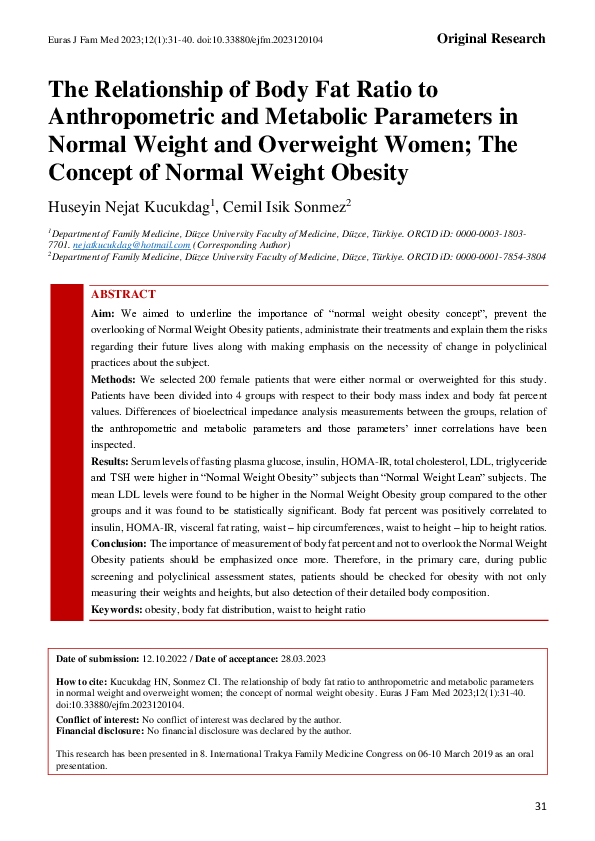 (PDF) The Relationship of Body Fat Ratio to Anthropometric and ...