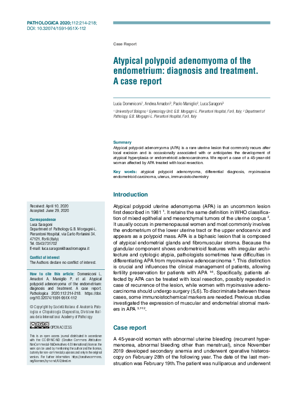 (PDF) Atypical polypoid adenomyoma of the endometrium: diagnosis and ...