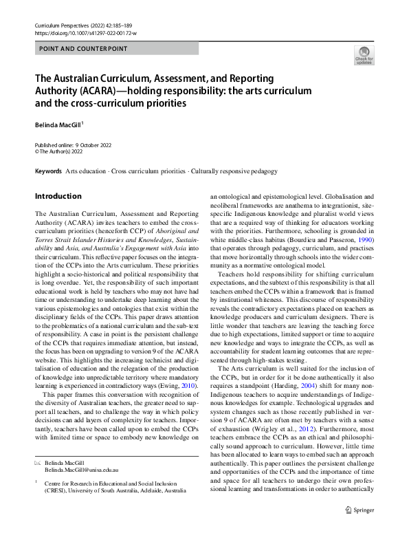 (PDF) The Australian Curriculum, Assessment, and Reporting Authority ...