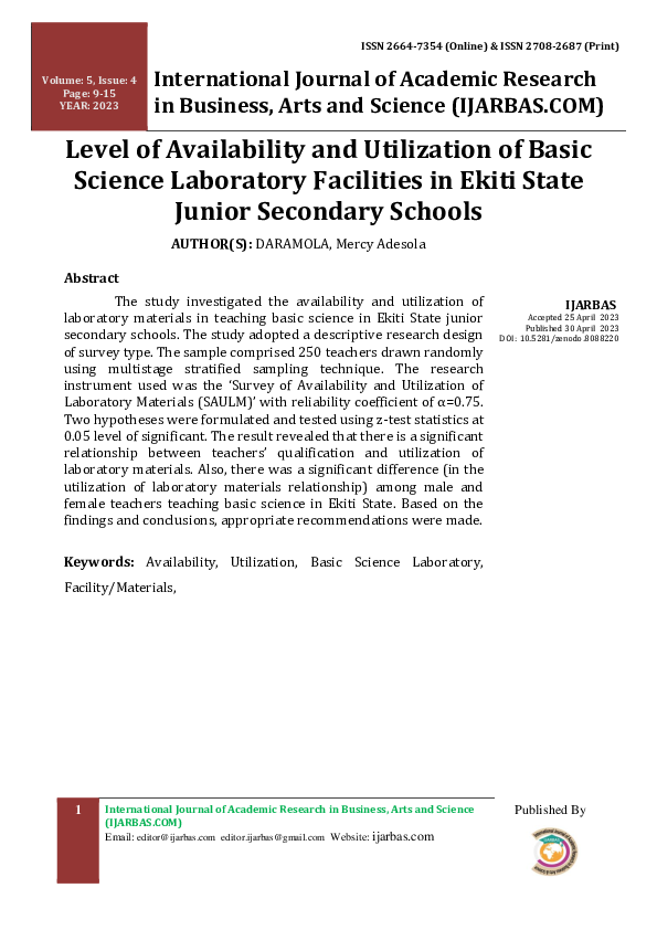 (PDF) Level of Availability and Utilization of Basic Science Laboratory ...