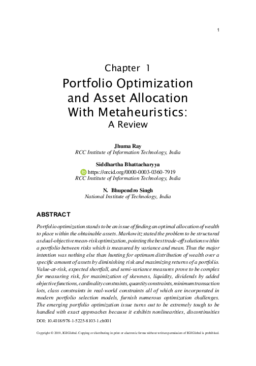 (PDF) Portfolio Optimization and Asset Allocation With Metaheuristics