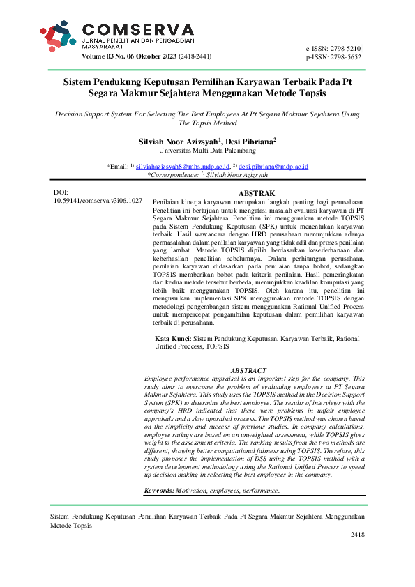 (PDF) Sistem Pendukung Keputusan Pemilihan Karyawan Terbaik Pada Pt Segara Makmur Sejahtera ...