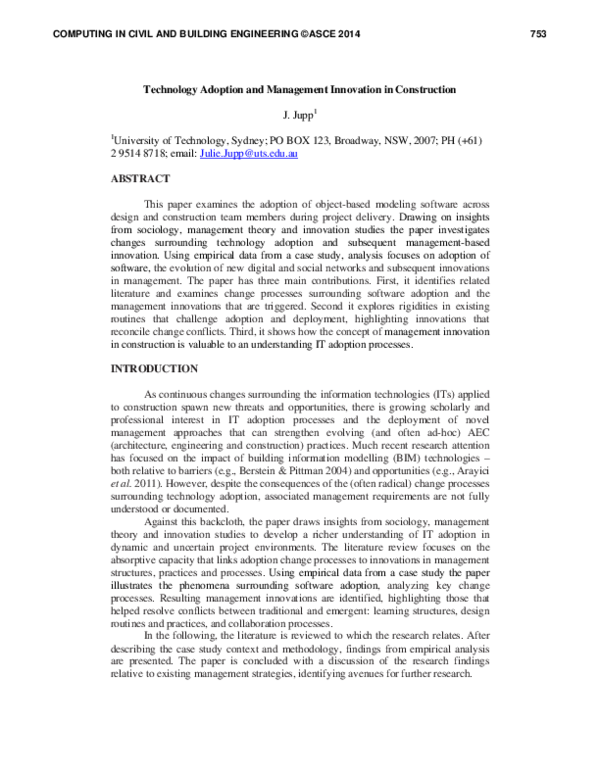 (PDF) Technology Adoption and Management Innovation in Construction