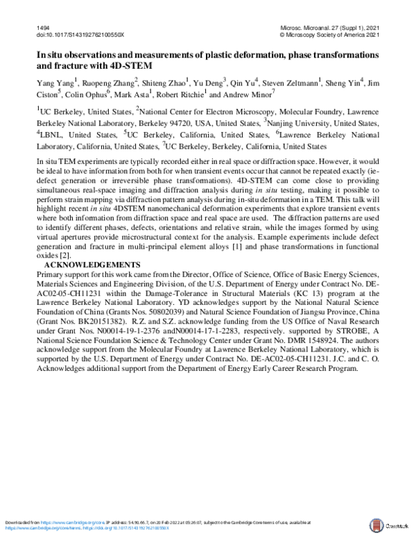 (PDF) In situ observations and measurements of plastic deformation ...