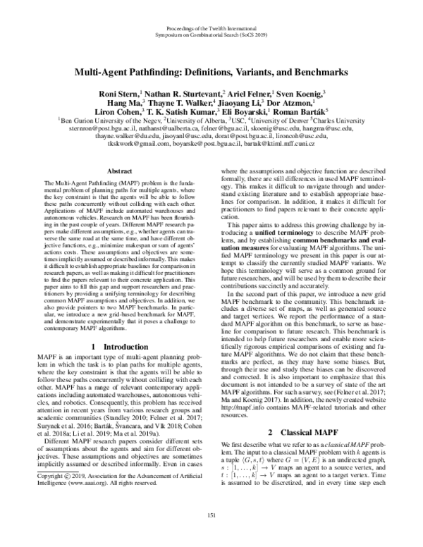 (PDF) Multi-Agent Pathfinding: Definitions, Variants, and Benchmarks
