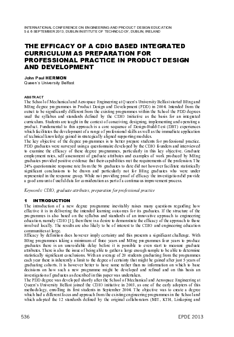 (PDF) The Efficacy of a Cdio Based Integrated Curriculum as Preparation ...