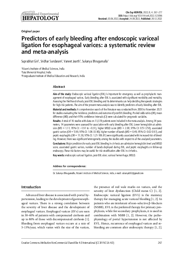 (PDF) Predictors of early bleeding after endoscopic variceal ligation ...