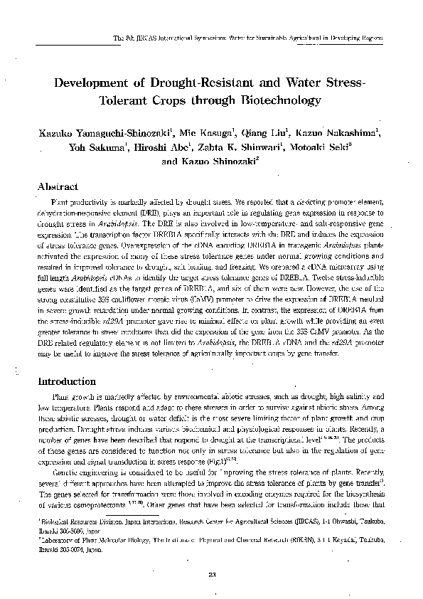 (PDF) Development of Drought-Resistant and Water Stress-Tolerant Crops ...