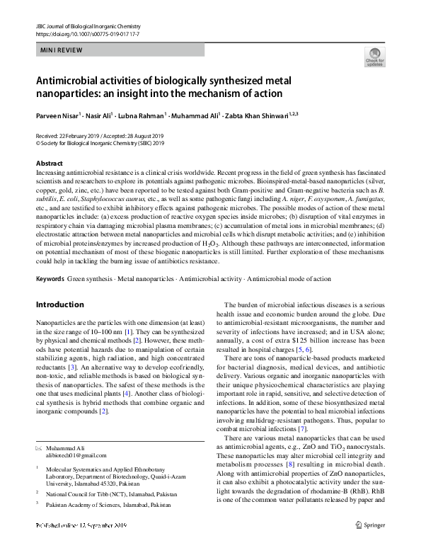 (PDF) Antimicrobial activities of biologically synthesized metal nanoparticles: an insight into ...