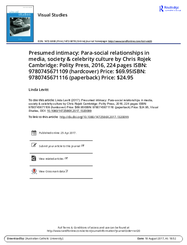 (PDF) Presumed intimacy: Para-social relationships in media, society ...