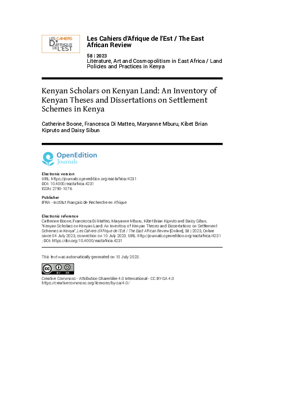 (PDF) Kenyan Scholars on Kenyan Land: An Inventory of Kenyan Theses and ...