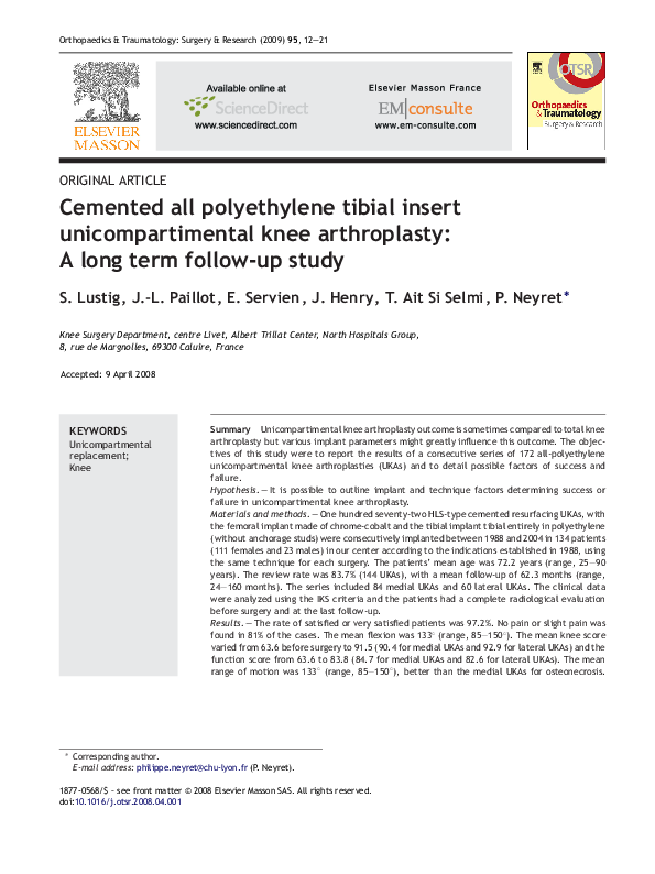 (PDF) Long-term Outcomes of Polyethylene UKA