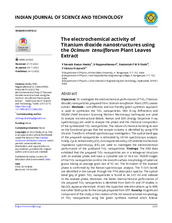 (PDF) The electrochemical activity of Titanium dioxide nanostructures using the Ocimum ...