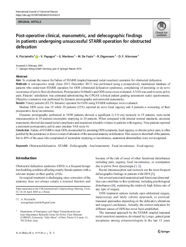 (PDF) Post-operative clinical, manometric, and defecographic findings ...