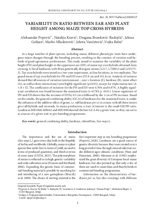 (PDF) Variability in ratio between ear and plant height among maize top ...