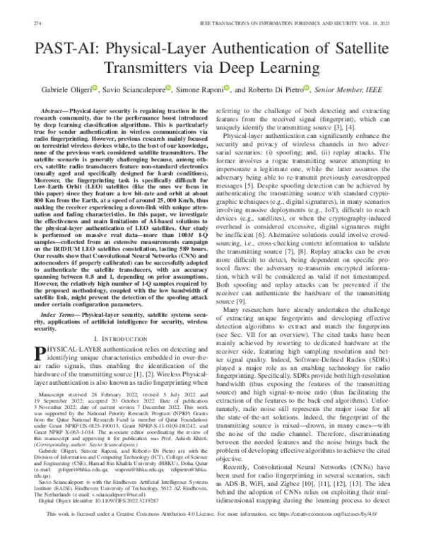 (PDF) PAST-AI: Physical-Layer Authentication of Satellite Transmitters via Deep Learning