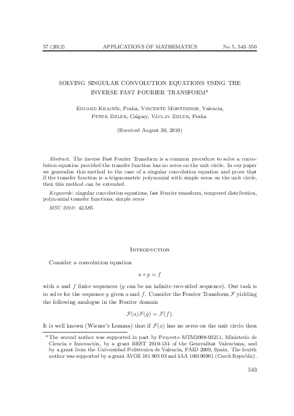 Pdf Solving Singular Convolution Equations Using The Inverse Fast Fourier Transform Eduard