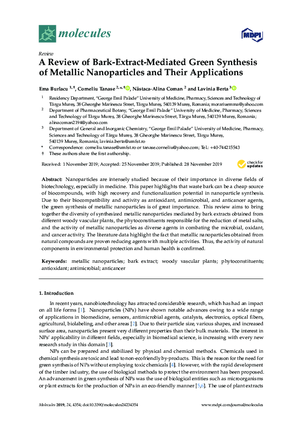 (PDF) A Review of Bark-Extract-Mediated Green Synthesis of Metallic Nanoparticles and Their ...