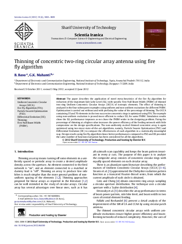 Pdf Thinning Of Concentric Two Ring Circular Array Antenna Using Fire Fly Algorithm 9833