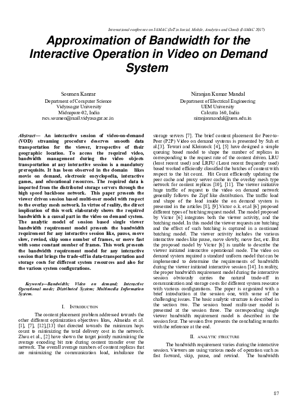(PDF) Approximation of bandwidth for the interactive operation in video ...
