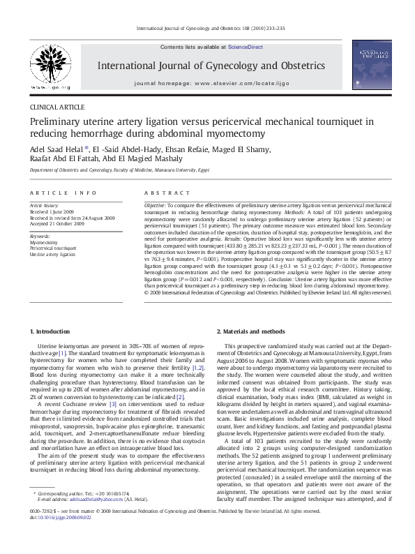 (PDF) Preliminary uterine artery ligation versus pericervical ...