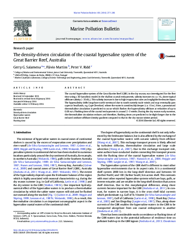 (PDF) The density-driven circulation of the coastal hypersaline system of the Great Barrier Reef ...