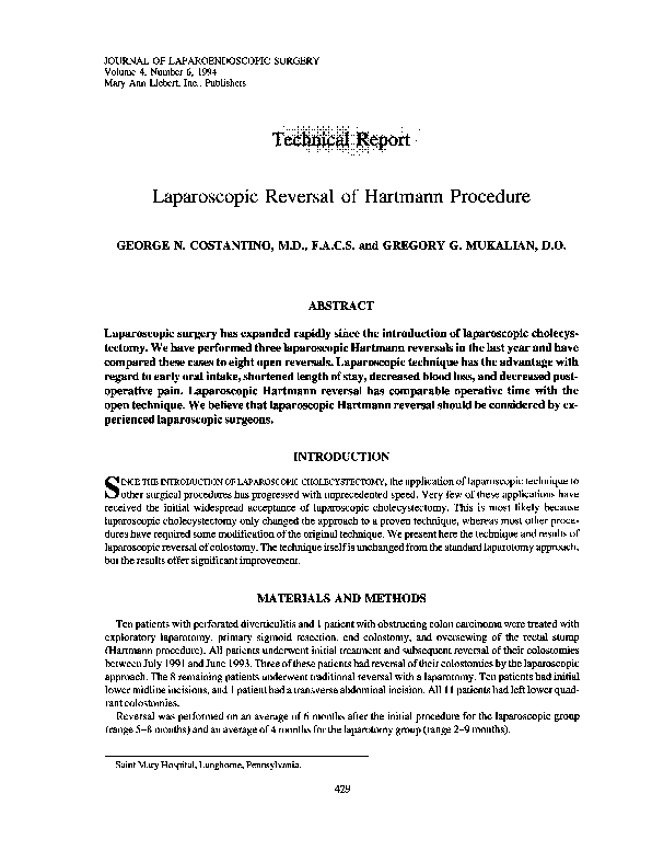 (PDF) Laparoscopic reversal of Hartmann procedure