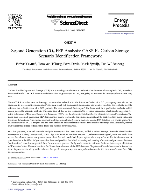 (PDF) Second Generation CO2 FEP Analysis: CASSIF - Carbon Storage ...