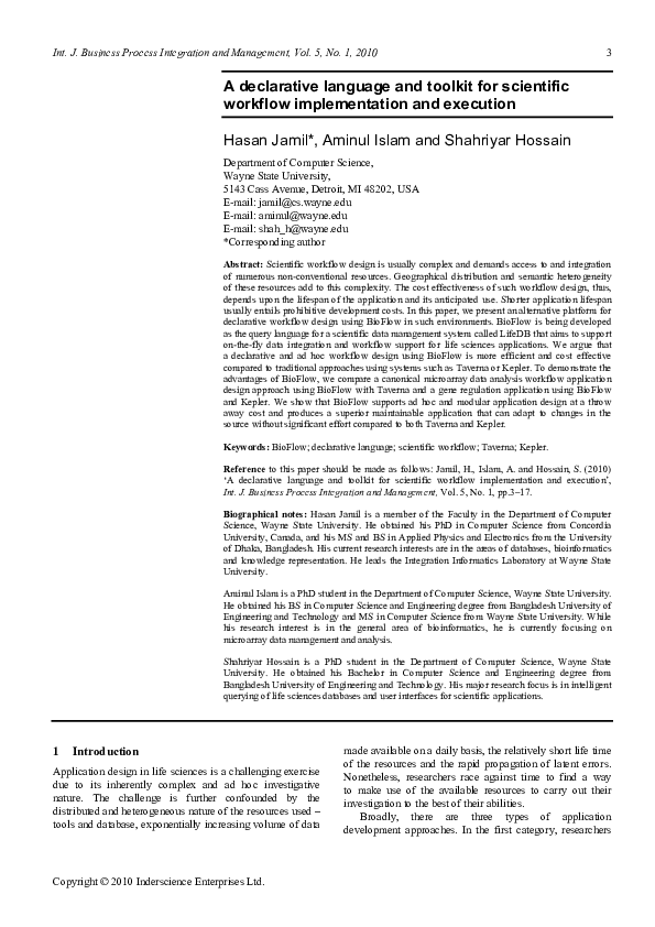 (PDF) A declarative language and toolkit for scientific workflow ...