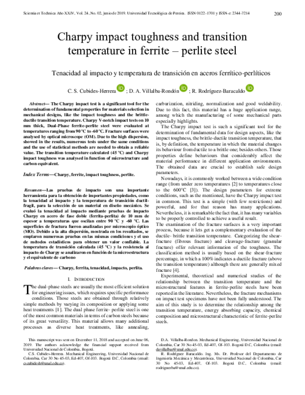 (PDF) Charpy impact toughness and transition temperature in ferrite ...