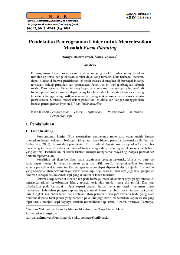 (PDF) Pendekatan Pemrograman Linier untuk Menyelesaikan Masalah Farm ...