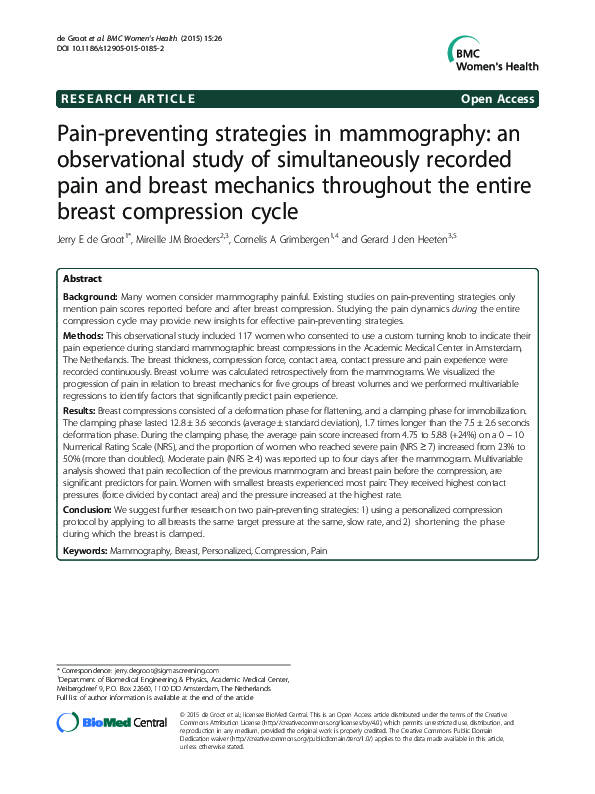 (PDF) Pain-preventing strategies in mammography: an observational study ...